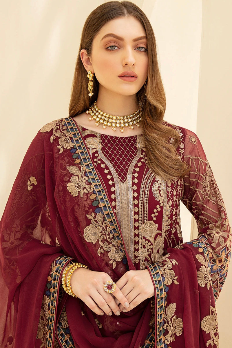 D-708 Ramsha Chiffon Suit - Stitched – Sadaf’s Collection